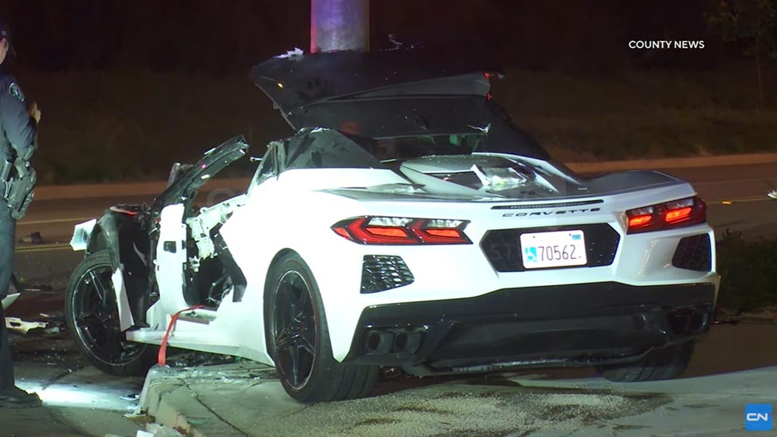 C8 Corvette Drives Into Pole In Horrific Crash, Driver Miraculously ...