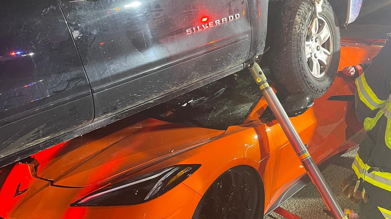 C8 Corvette Stuck Under Silverado Pickup In Scary Collision | Corvetteforum