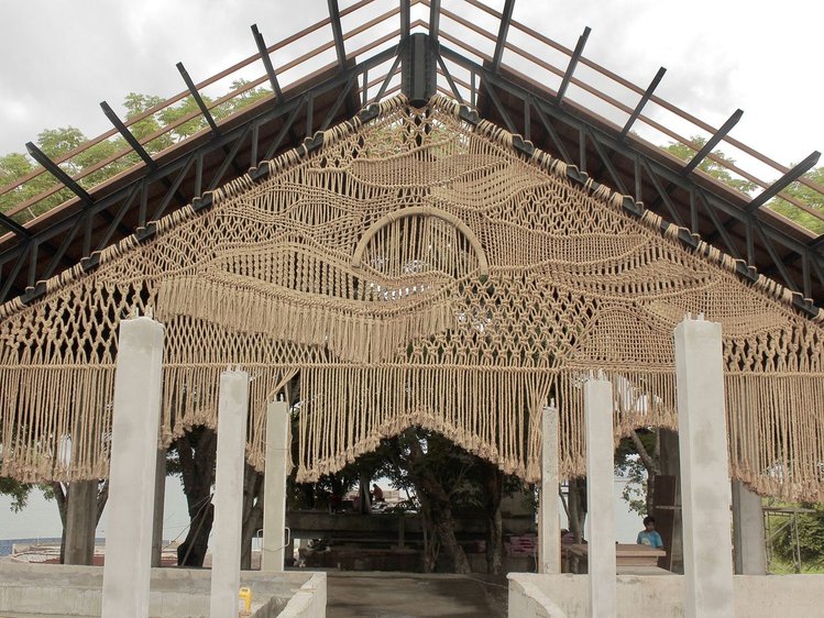 Three Massive Macrame Wall Hangings Transform a Seaside Building in ...