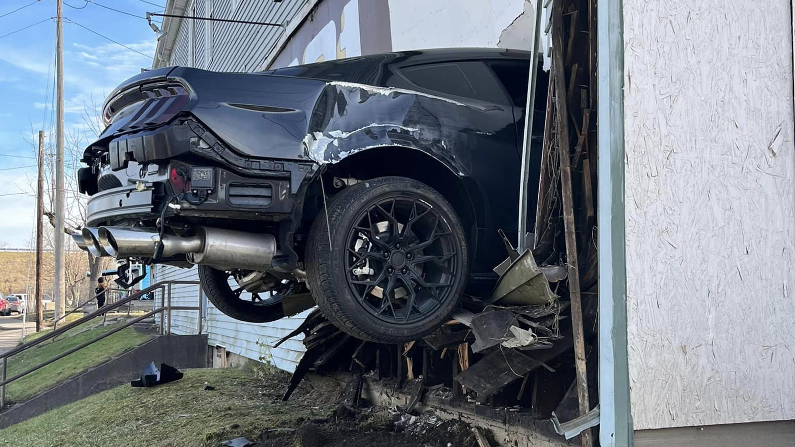Ford Mustang Crashes Through Building Wall in Indianapolis ...