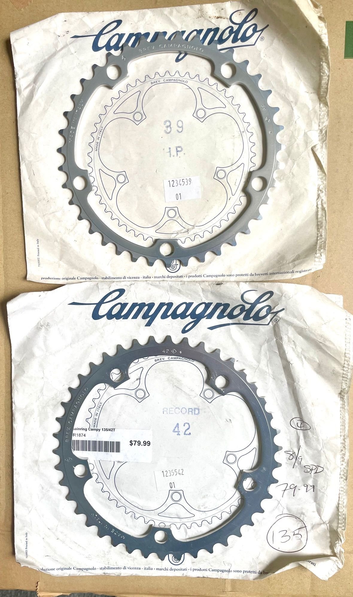 NOS Campy C-Record 8-9spd Chainrings 39t/42t/53t - 135 BCD - Bike Forums