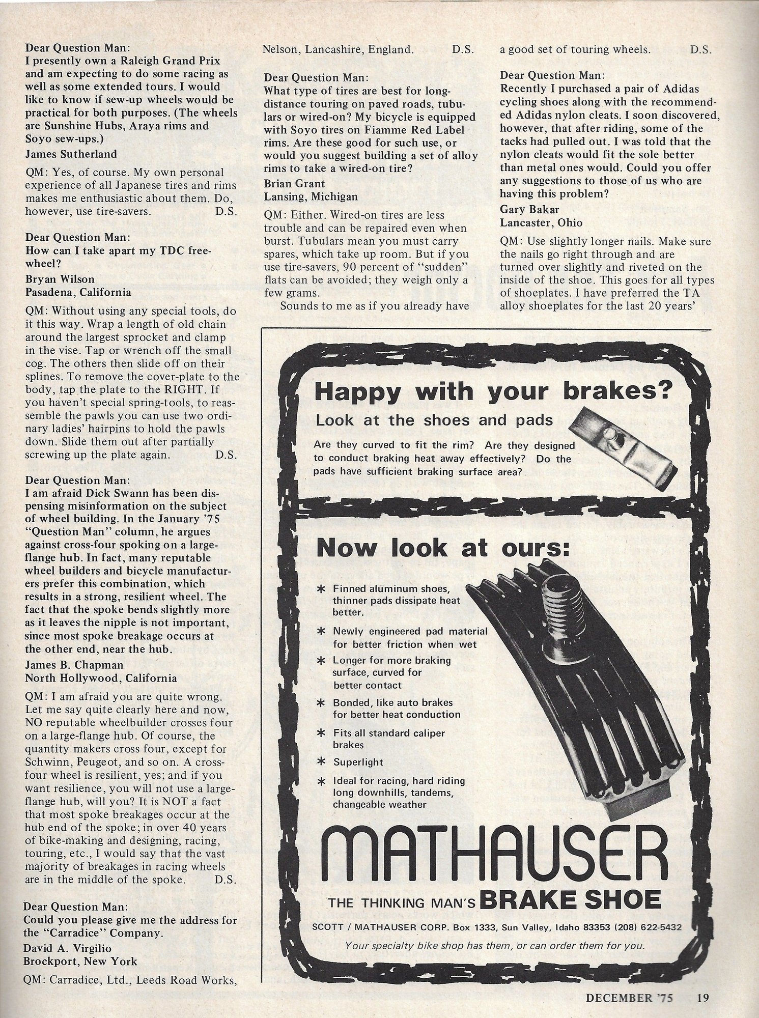 50 Years and 1 Month Ago: December 1975 in Bicycling! magazine - Bike Forums