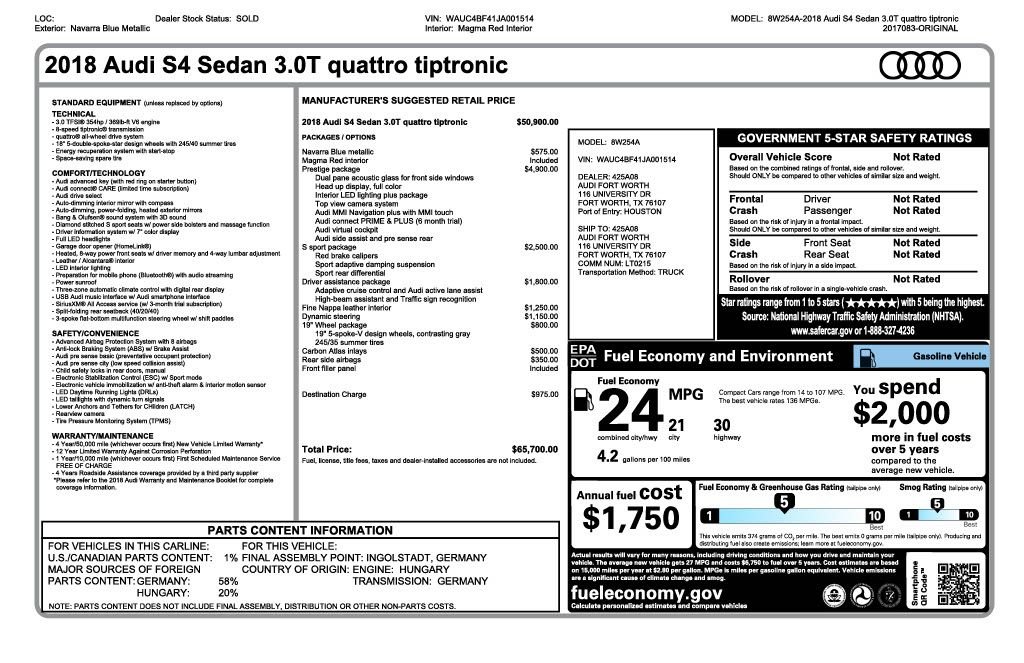 2018 Navarra Blue Audi S4 Prestige with all the options! - AudiWorld Forums