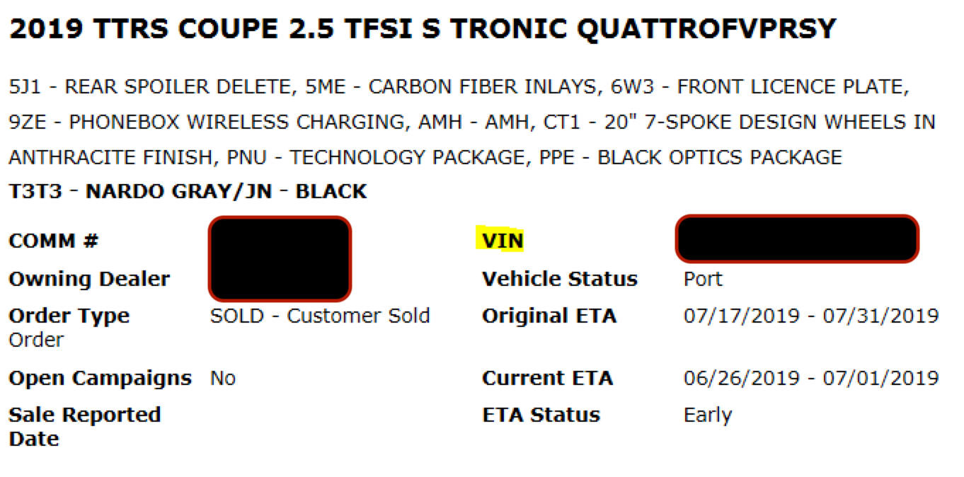 2019 TT RS Order Status - Page 24 - AudiWorld Forums