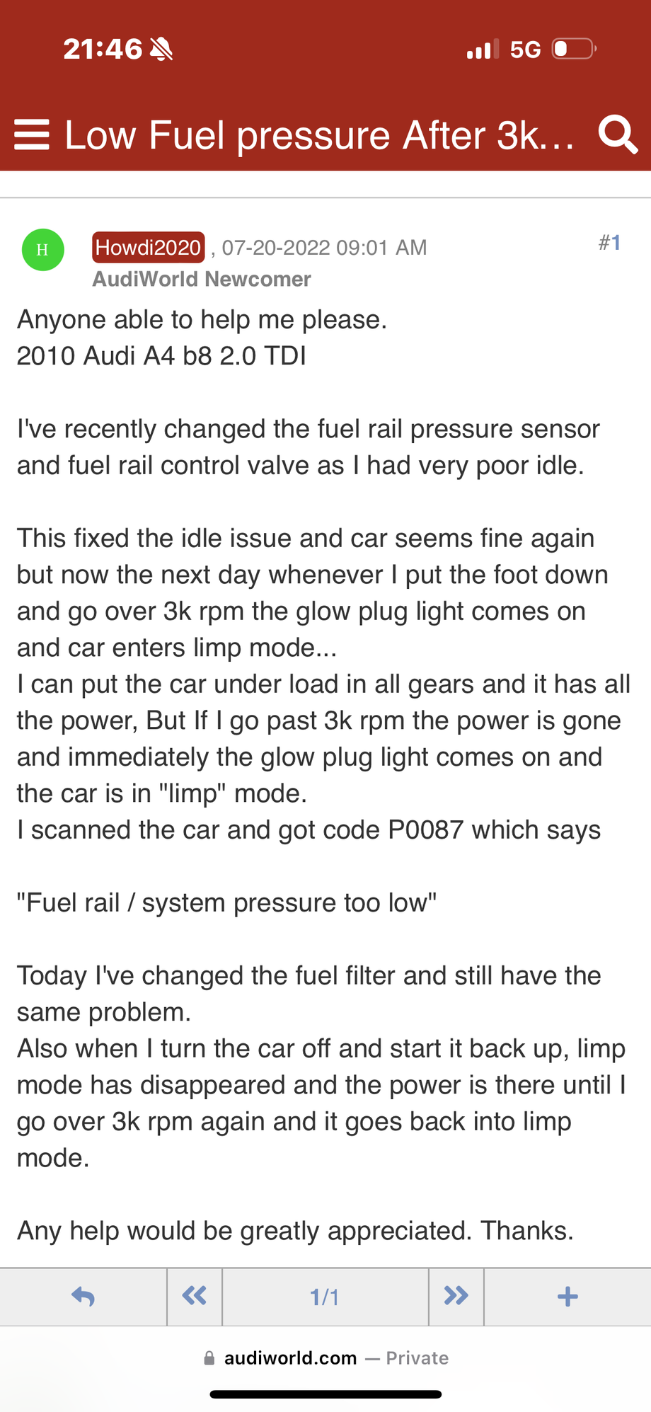 Audi a4 b8 fuel rail/system pressure - AudiWorld Forums