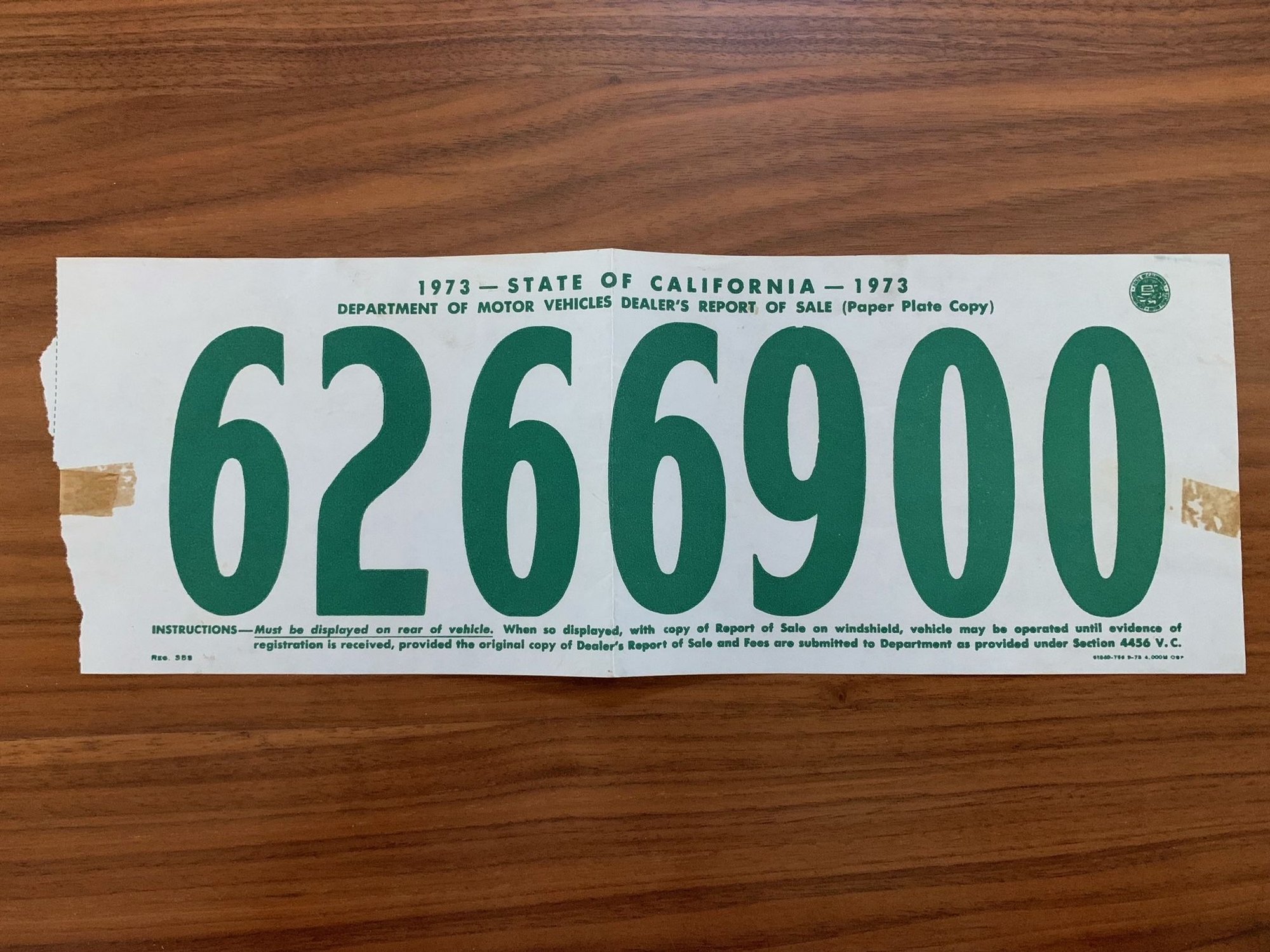 FS (For Sale) 1973 California Temporary License Plate (FREE ...