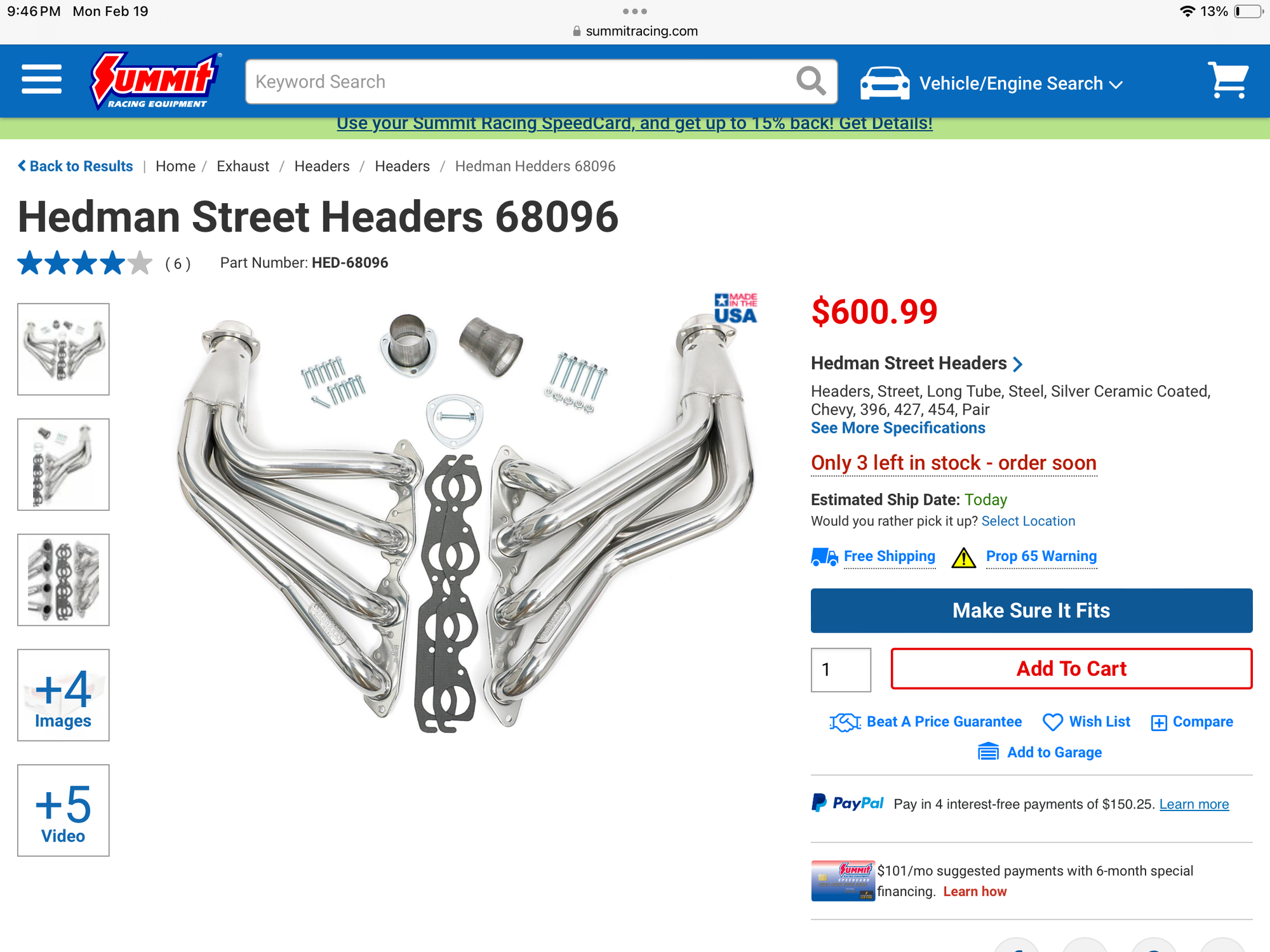 FS (For Sale) New Hedman Headers, Big Block, Silver Ceramic Coated ...
