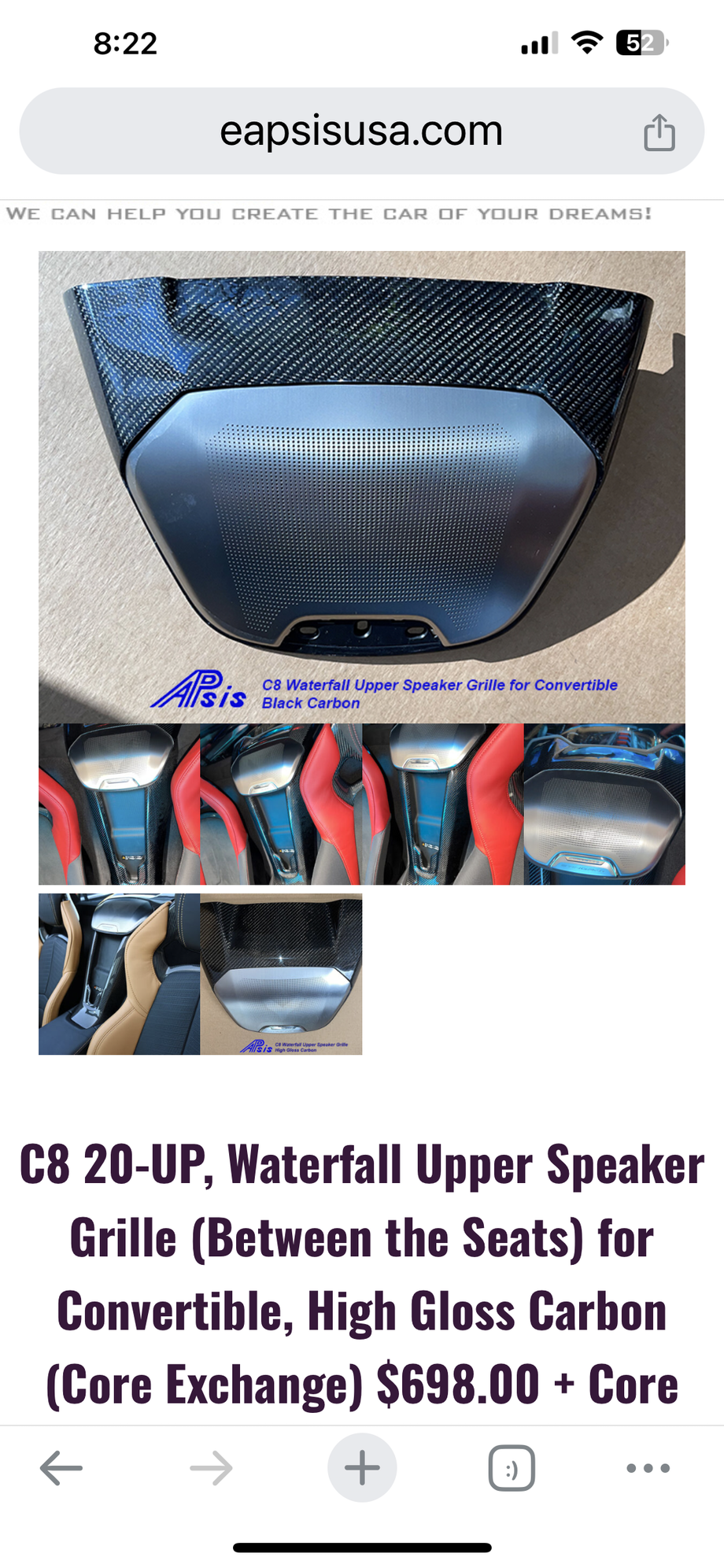 FS (For Sale) C8 Stingray APSIS Carbon Fiber Waterfall and Speaker Grill (Convertible ...