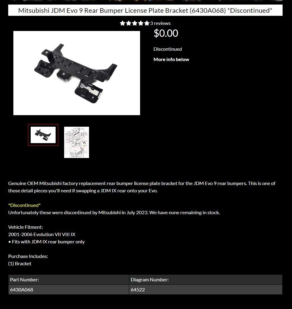 OEM Mitsubishi rear license plate bracket for JDM rear bumper cover ...