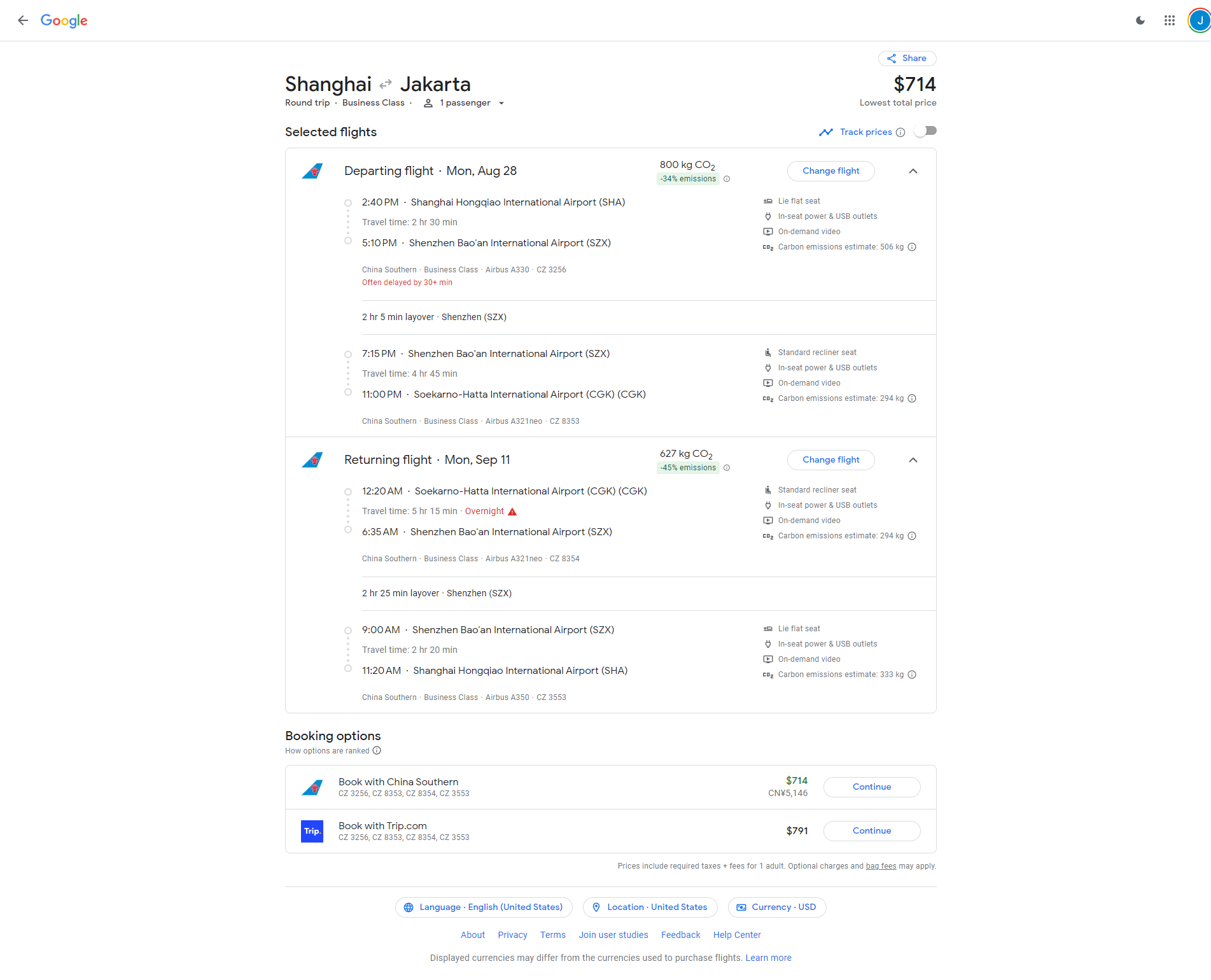 CZ - PVG/SHA-CGK - 5146 CNY / $714 r/t - Business - FlyerTalk Forums