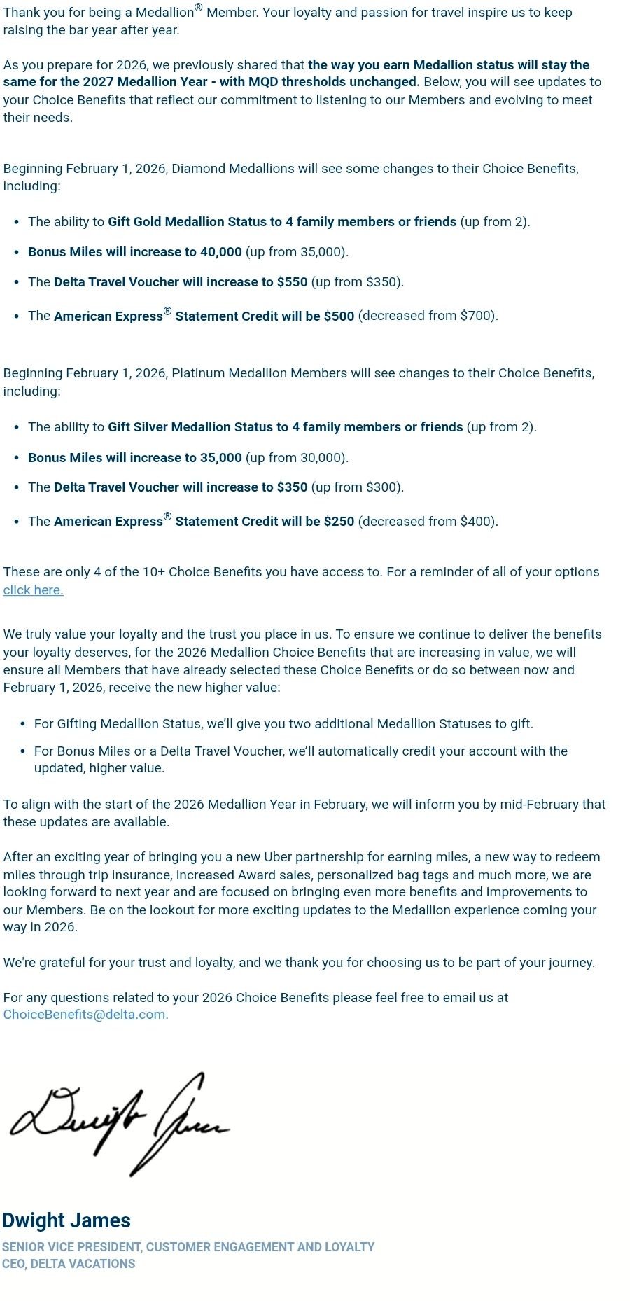 Diamond And Platinum Medallion® Members: Update On Choice Benefits ...