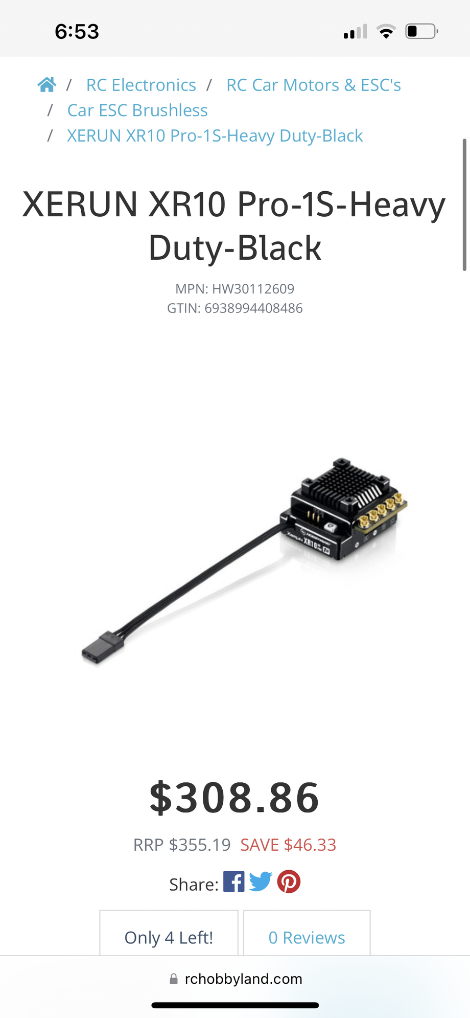 Hobbywing XERUN Hvy Dty XR10 pro 1S ESC 1/12 - R/C Tech Forums